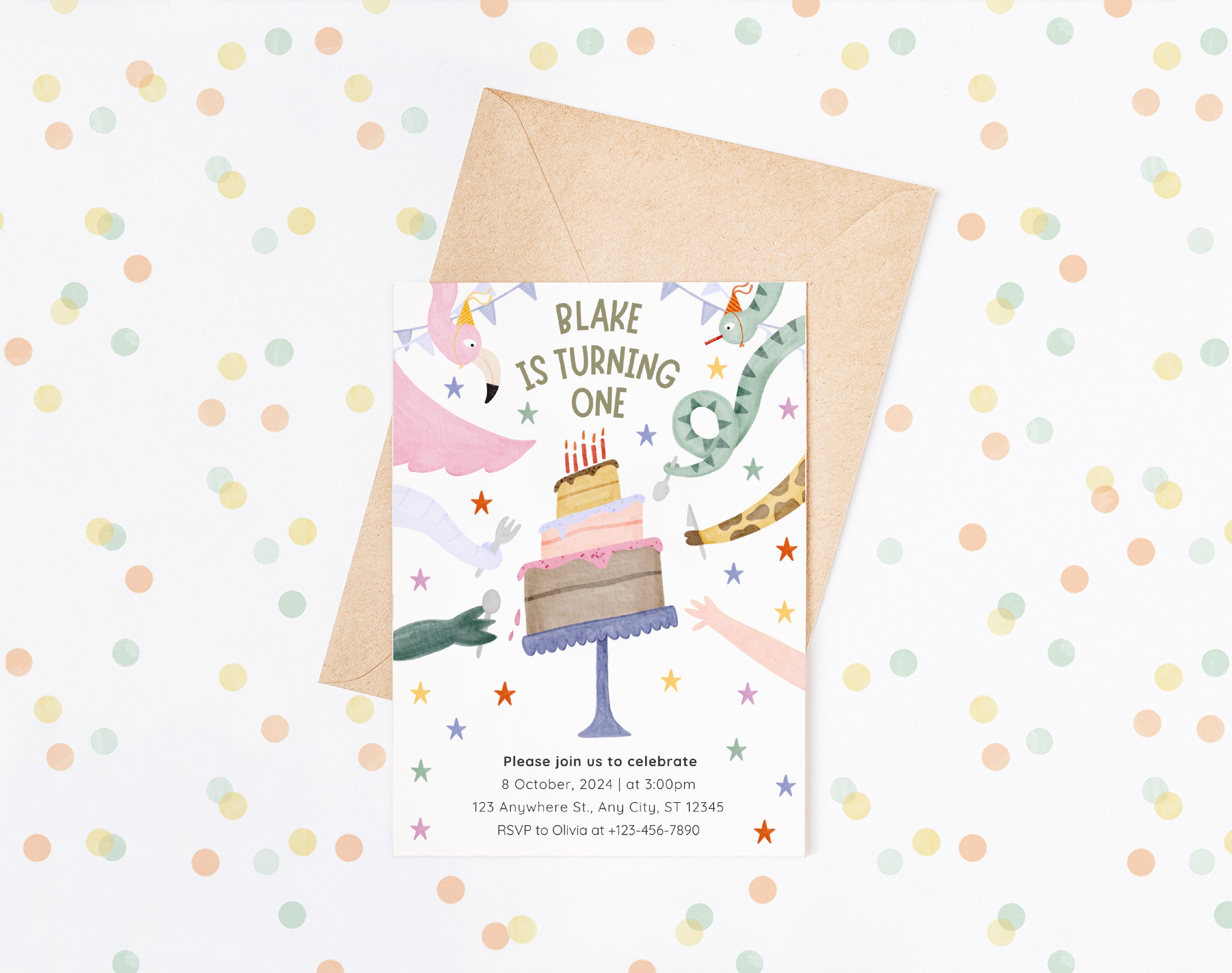 KIDS CAKE INVITE | Watercolour Birthday Party Invitation | Children's ...