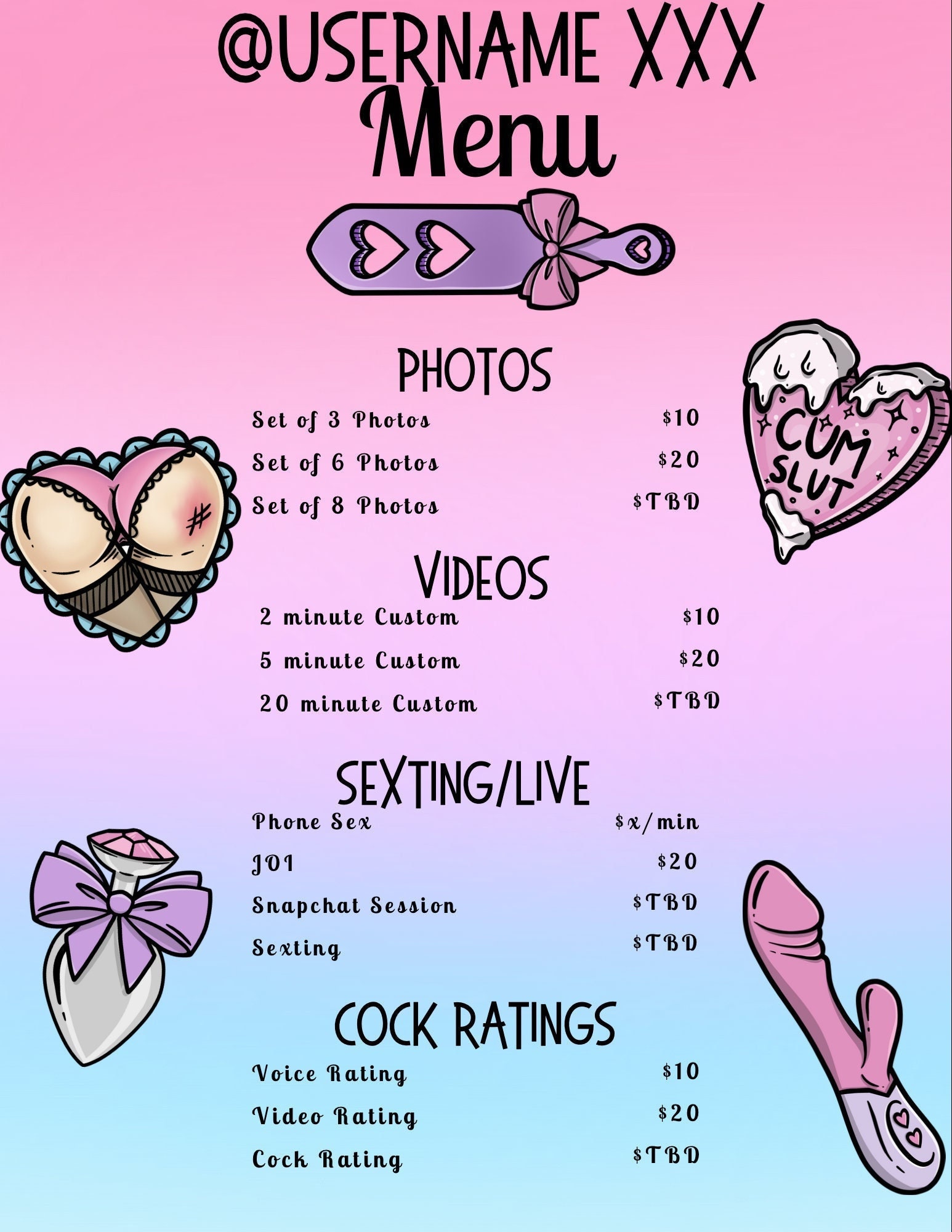 Kinky Onlyfans Menu Etsy