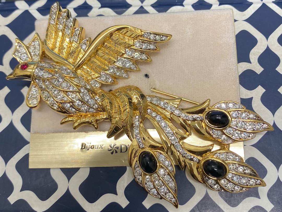 D'orlan Large Bird. Triple 22kt Gold Plated W Lack Cabochon and Handset ...