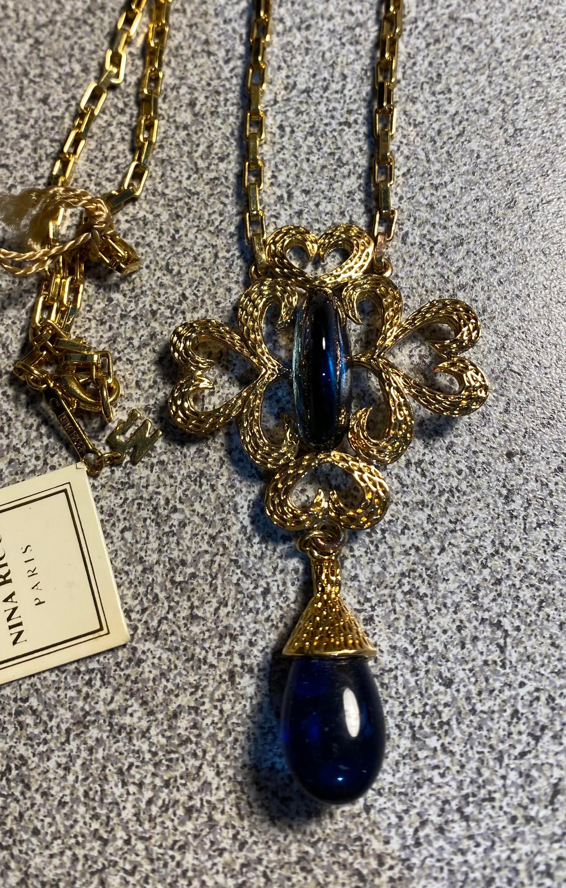 Nina Ricci Signed Necklace, 32 Inch Chain. Triple 22kt Gold Plated W ...