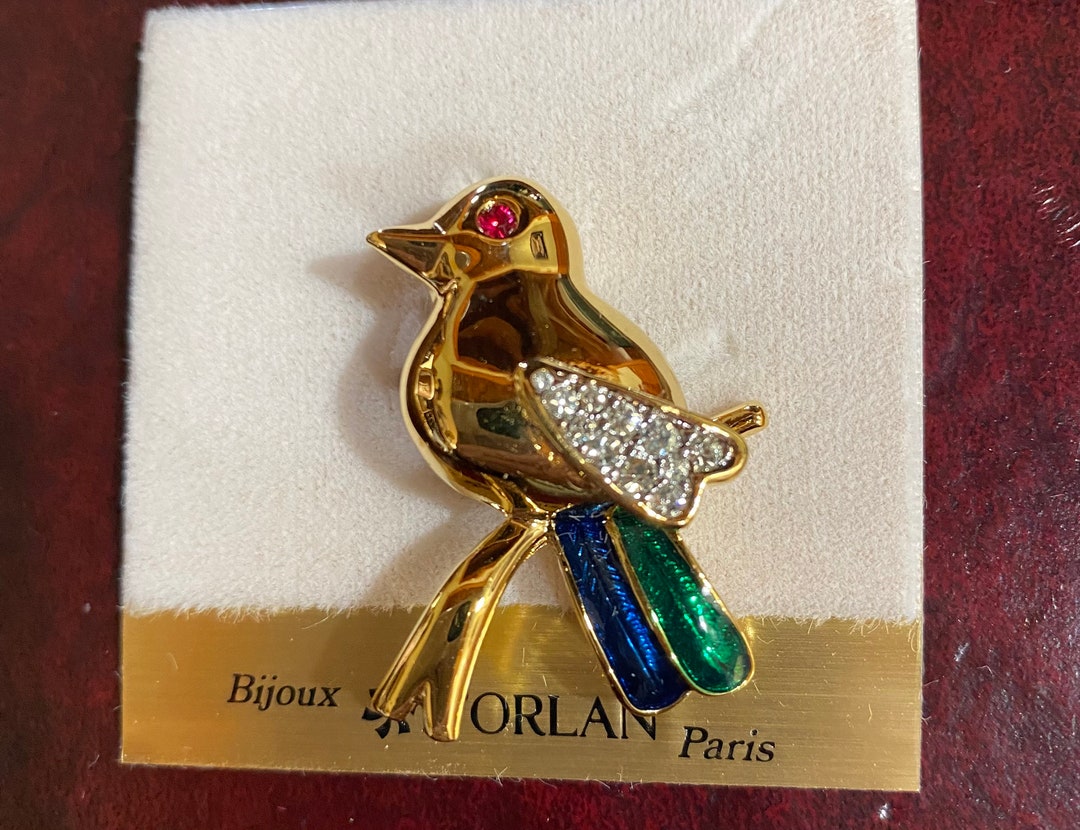 D'orlan Signed Small Robin. Triple 22kt Gold Plated Blue & Green ...