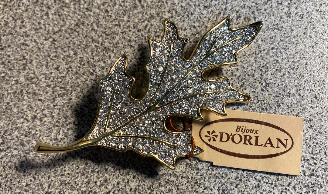 D'orlan Vintage Oak Leaf Brooch, 22kt Gold Plated Swarovski Crystals - Etsy