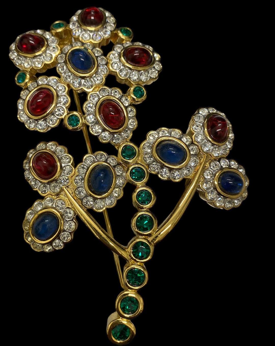 Nina Ricci Vintage Floral Brooch, 22kt Gold Plated Cabochons, Swarovski ...