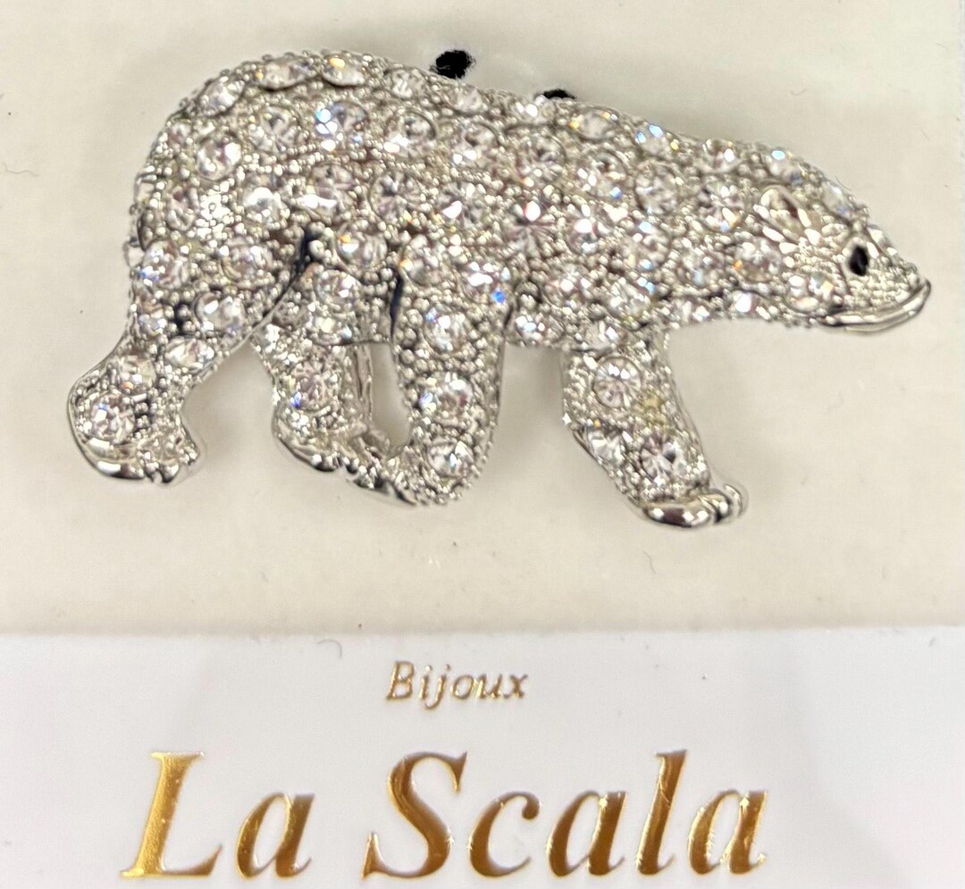 La Scala Vintage Polar Bear Brooch, Rhodium Plated Swarovski Crystals ...