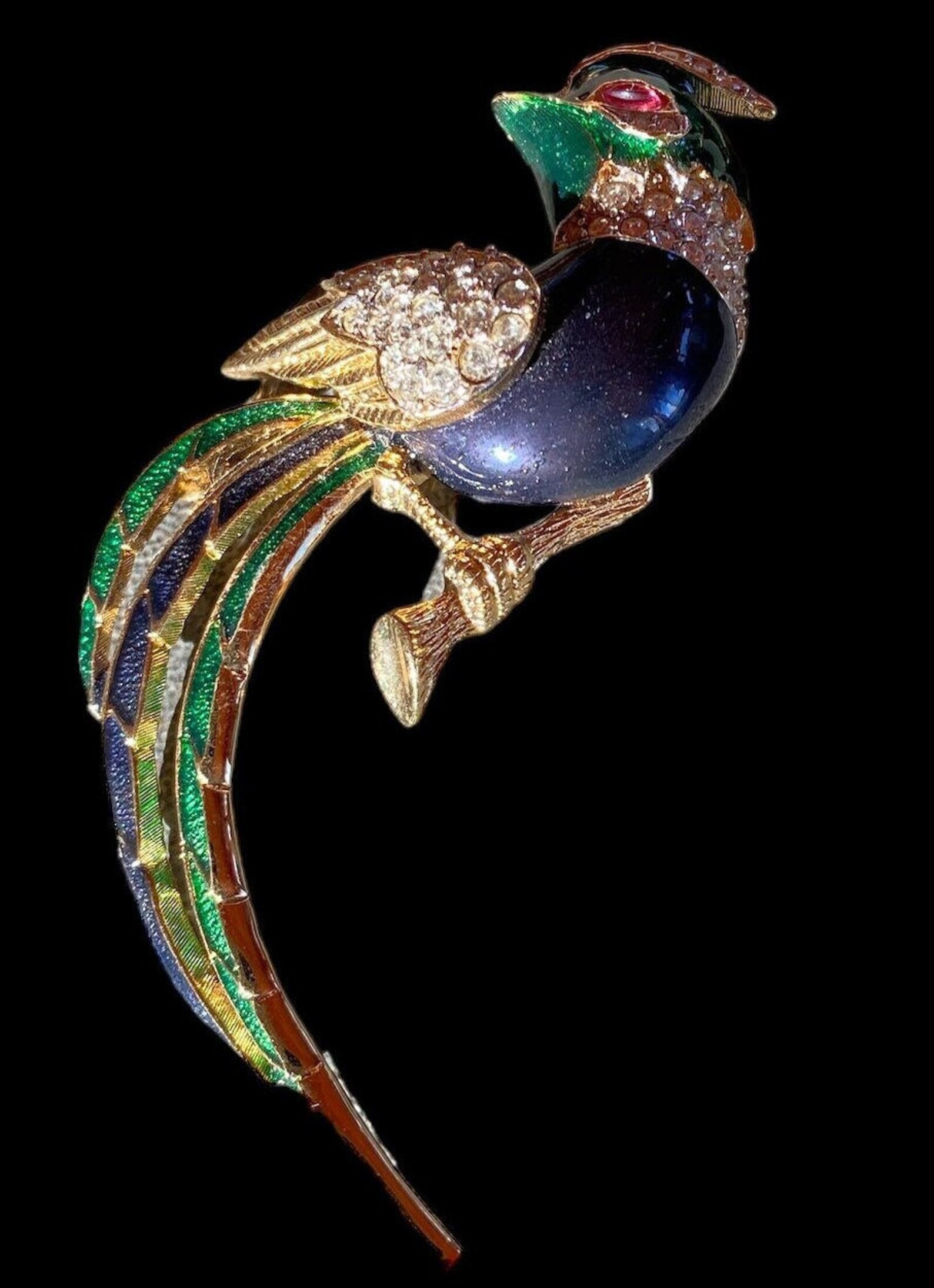 D'orlan Bird Brooch. Triple 22kt Gold Plated W Hand Painted Blue, Red ...