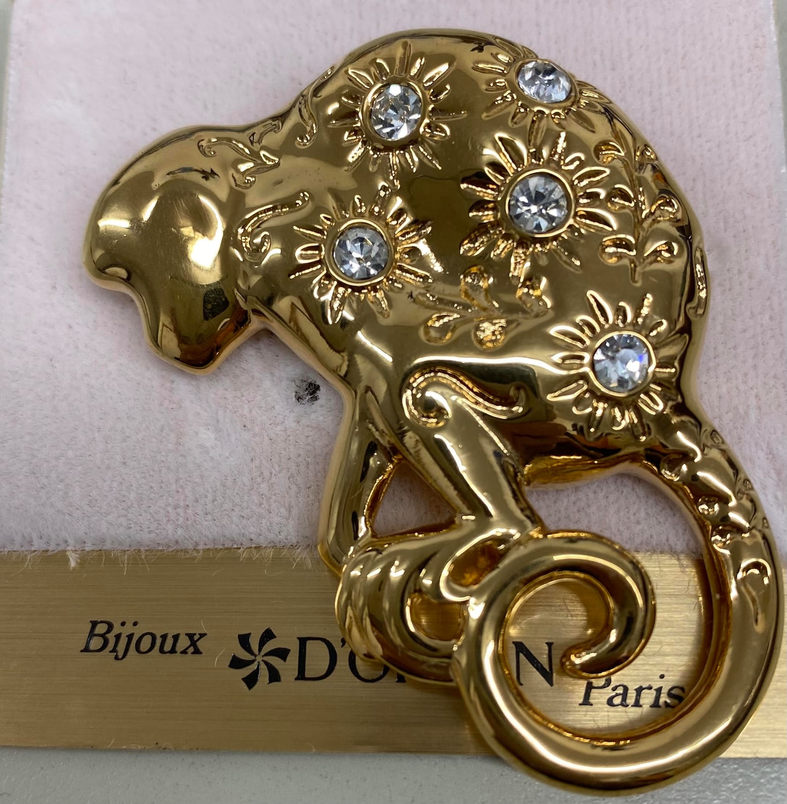 D'orlan Signed Monkey Brooch. Triple 22kt Gold Plated W Handset ...