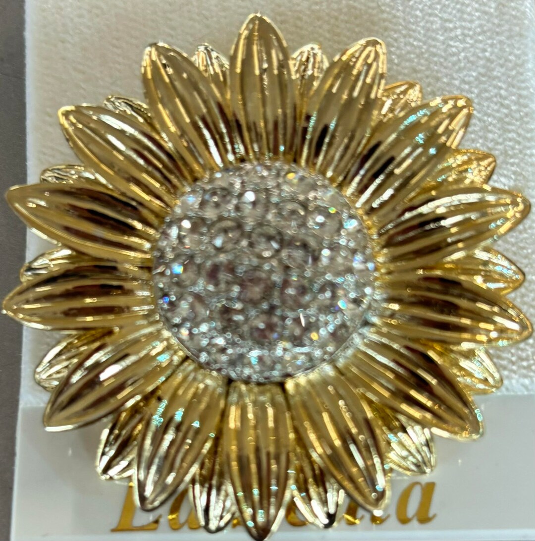 Ciro Signed Sunflower Brooch. Triple 22kt Gold Plated, Handset ...