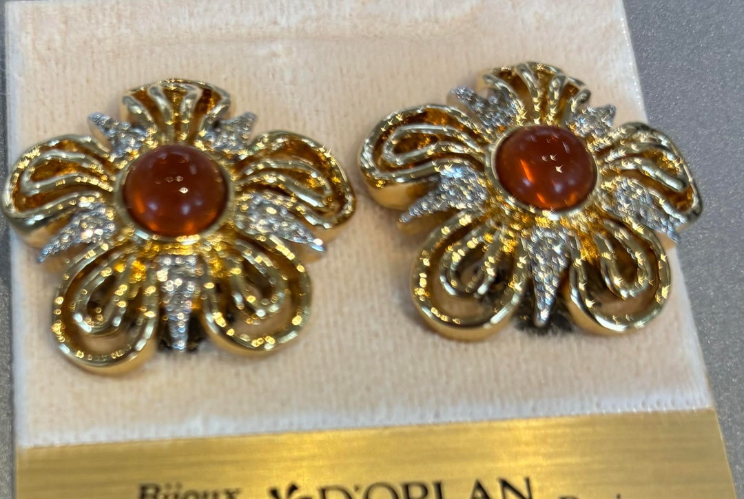 D'orlan Clip Earrings. Triple 22kt Gold Plated W Handset Swarovski ...