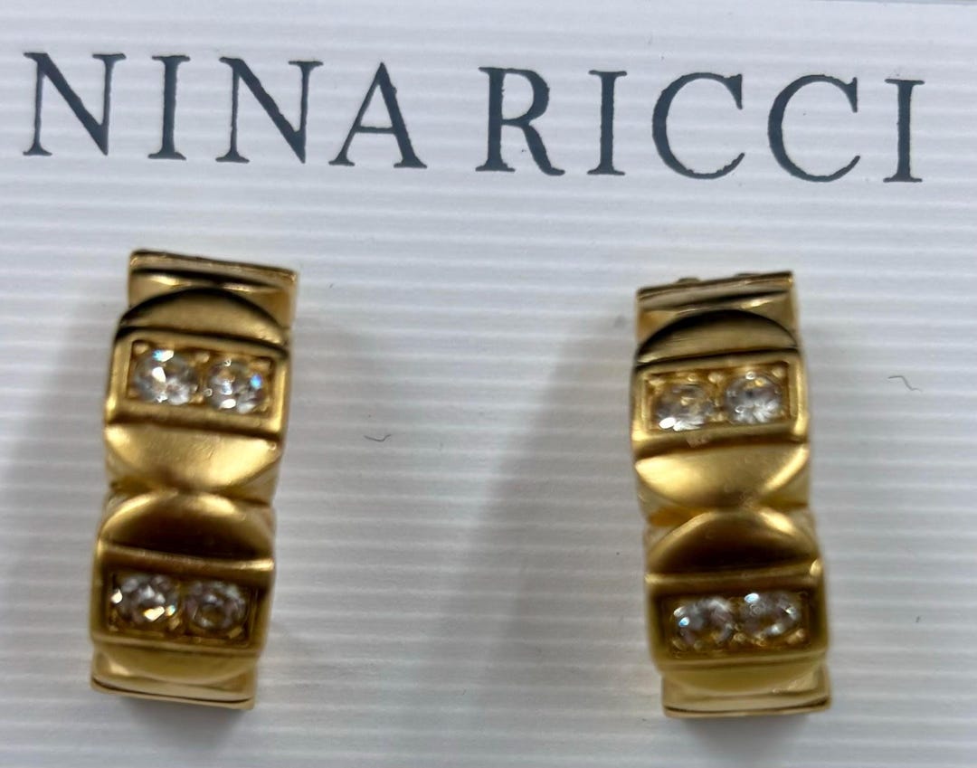 Nina Ricci Pierced Stud Earrings, Triple 22kt Gold Plated. Matte Finish ...
