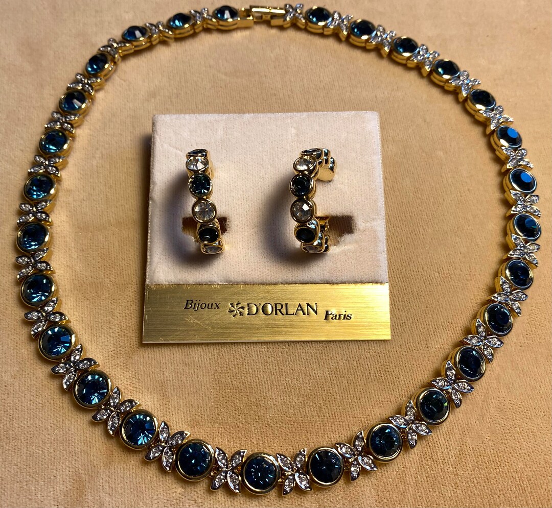 D'orlan Necklace & Pierced Earrings. Triple 22kt Gold Plated W Handset ...