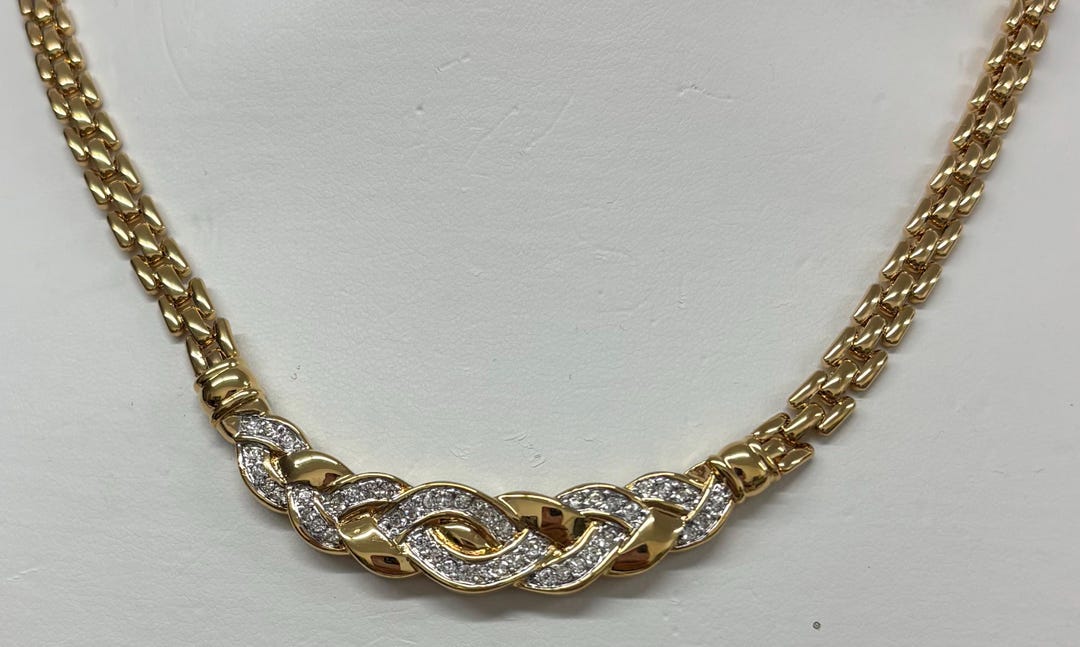D'orlan Neclace, Signed, Trtiple 22kt Gold Plated W Swarovski Crystals ...