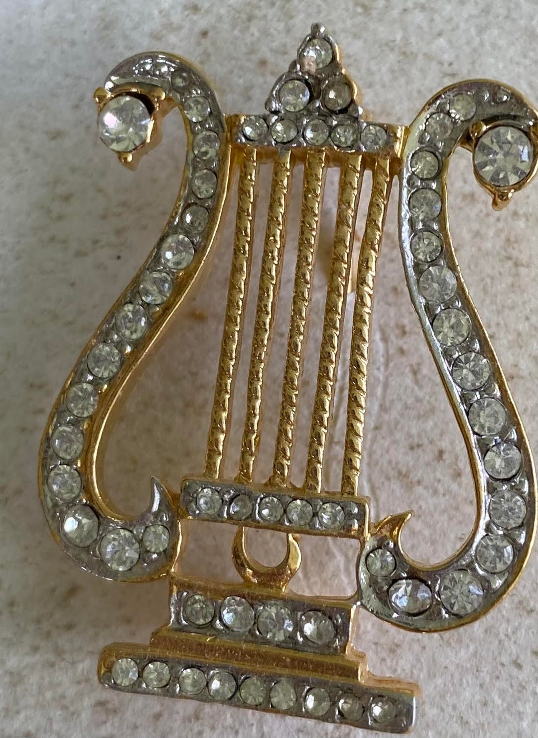 D'orlan Vintage Harp Brooch, 22kt Gold Plated Swarovski Crystals - Etsy