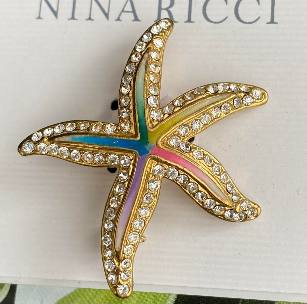 Vintage Nina Ricci Starfish Brooch, 22kt Gold, Swarovski Crystals - Etsy