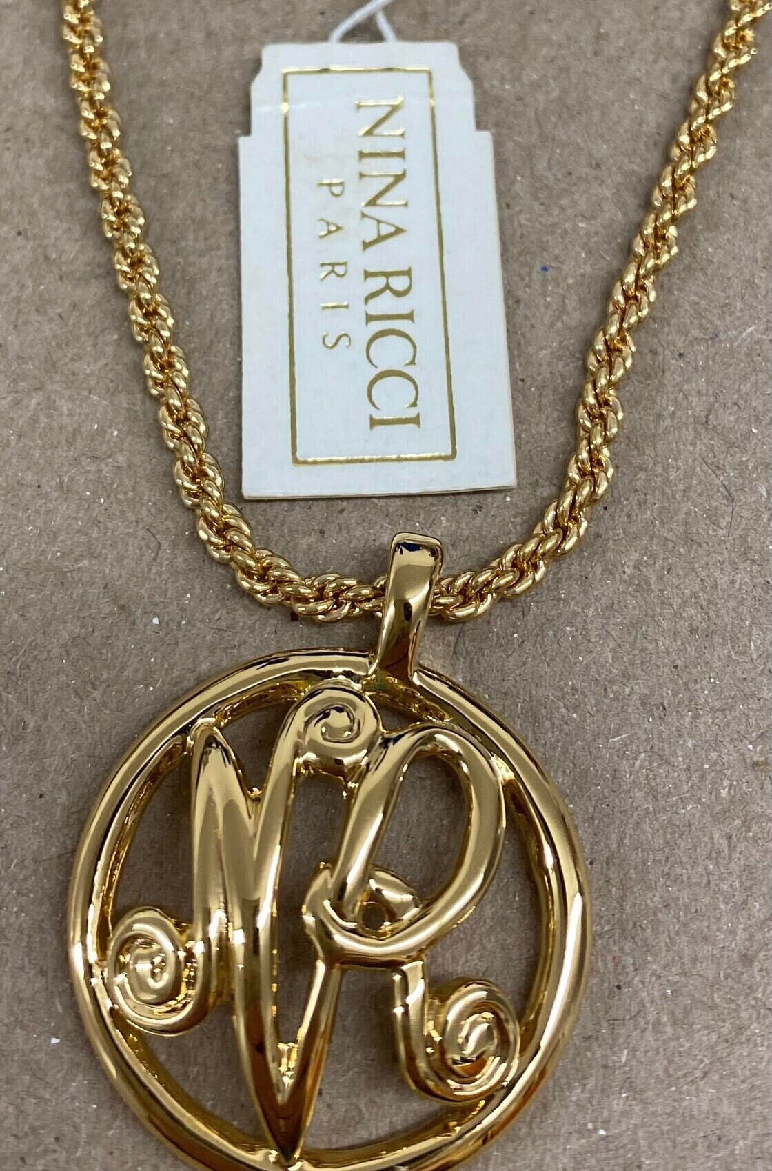 Nina Ricci Signed LOGO Necklace. Triple 22kt Gold Plated, NR Logo ...