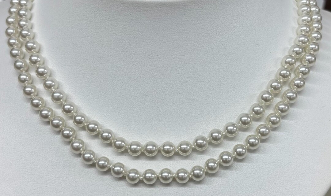 Rachel Double Pearl Strand, Uniform 6mm, Rhodium Closure. 18 Inches ...