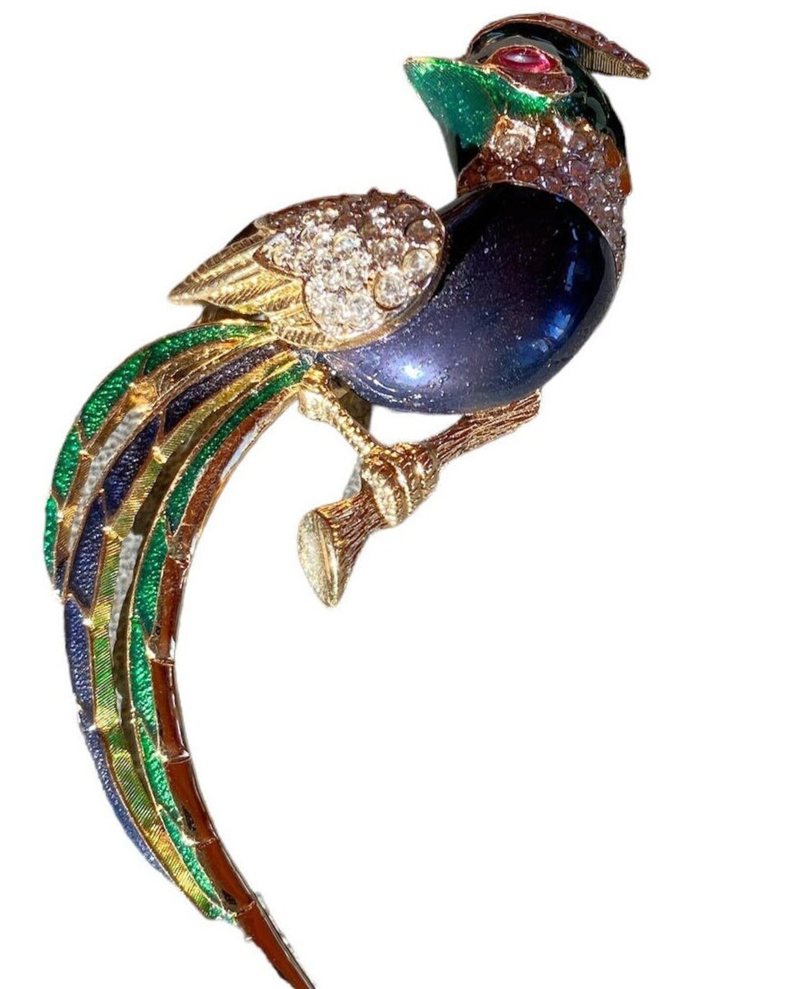 D'orlan Bird Brooch. Triple 22kt Gold Plated W Hand Painted Blue, Red ...
