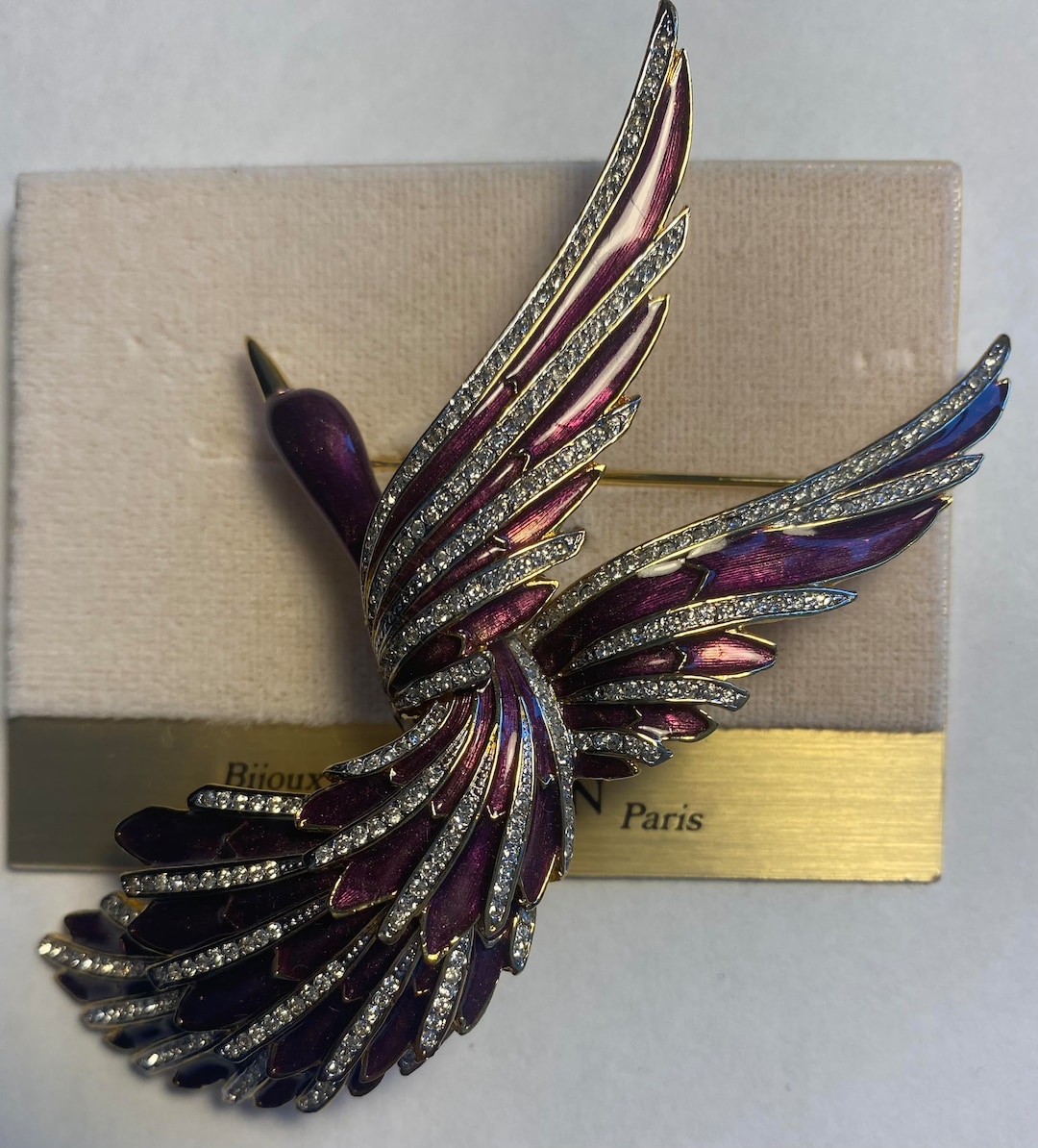 D'orlan Vintage Bird Brooch, 22kt Gold, Swarovski Crystals, Purple ...