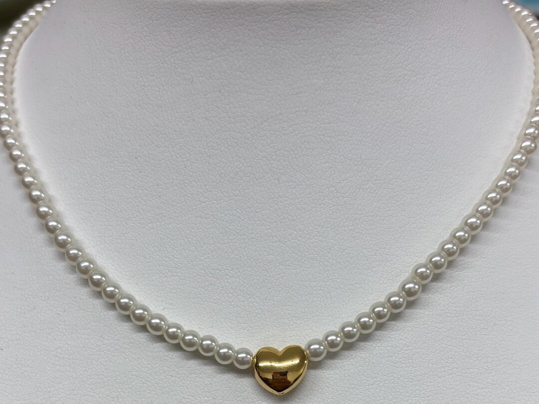 Rachel Pearl Necklace, Triple 22kt Gold Plated, Signed, 16 Inches ...