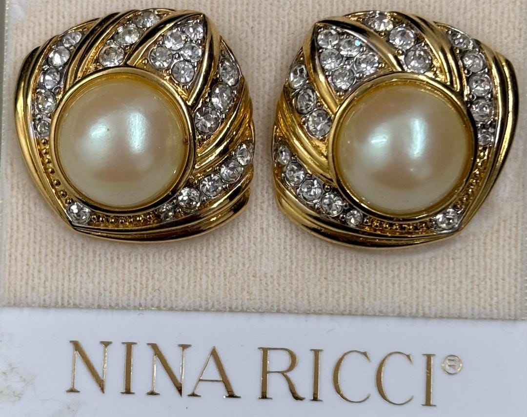 Nina Ricci Triple 22kt Gold W Handset Swarovski Crystals & Pearl ...