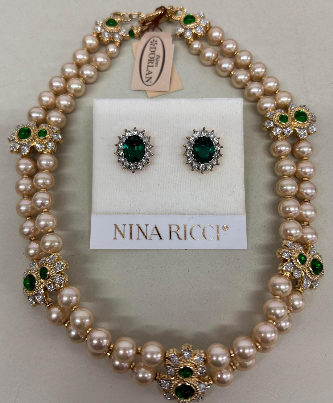 D'orlan Pearl Necklace W Nina Ricci Pierced Earrings. Cabochon Stones ...