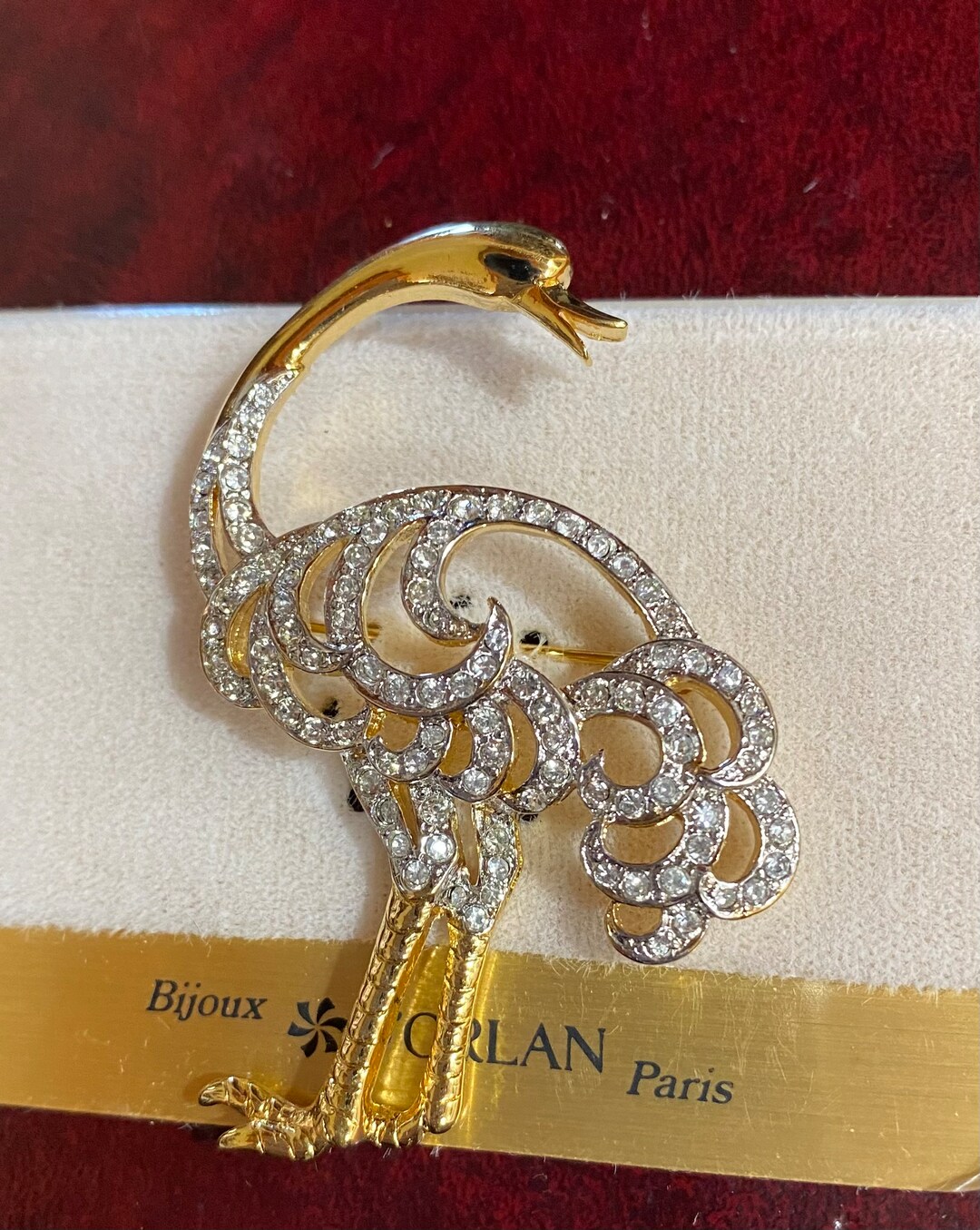 D'orlan Large Bird Brooch. Signed, Teiple 22kt Gold Plated W Handset ...