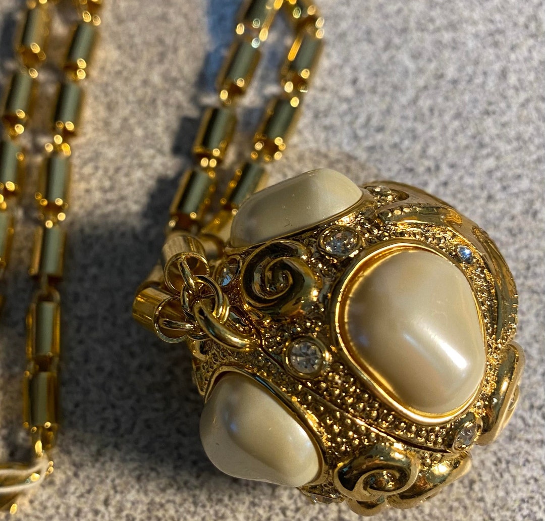 Nina Ricci Pendant. Triple 22kt Gold Plated W White Cabochons and ...