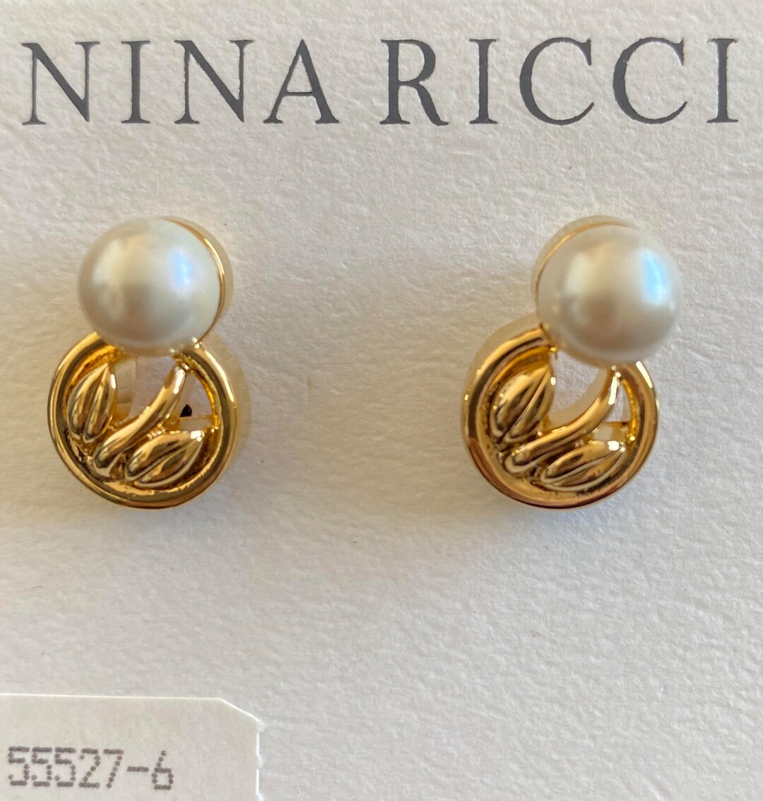 Nina Ricci Pierced Pearl Earrings. Swirl Design. Triple 22kt Gold ...