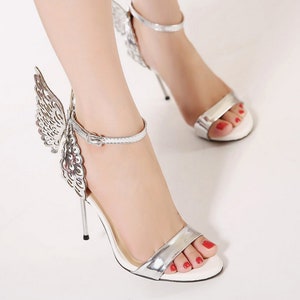Horrace Silver Winged Sexy Elegance Heels With Buckle Womens - Etsy