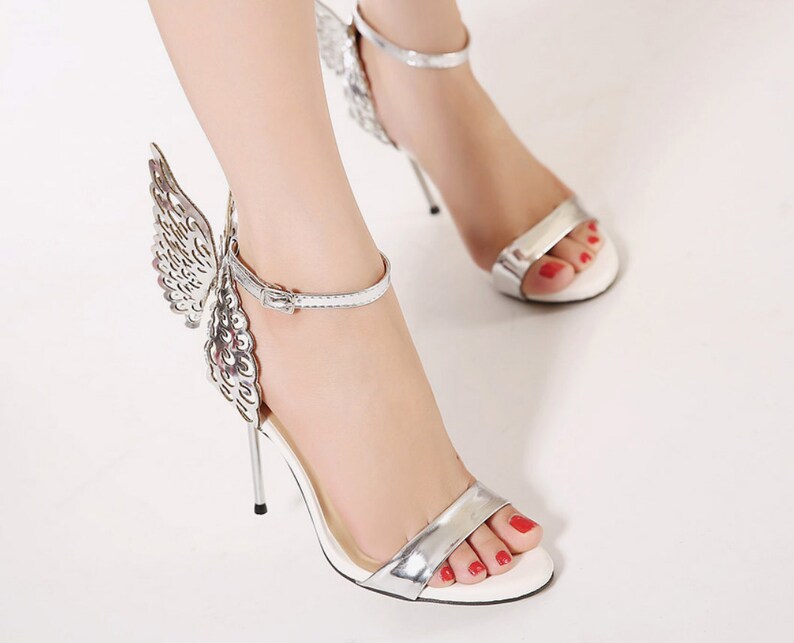 Horrace Silver Winged Sexy Elegance Heels With Buckle Womens - Etsy
