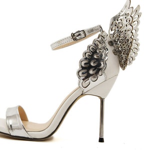 Horrace Silver Winged Sexy Elegance Heels With Buckle Womens - Etsy