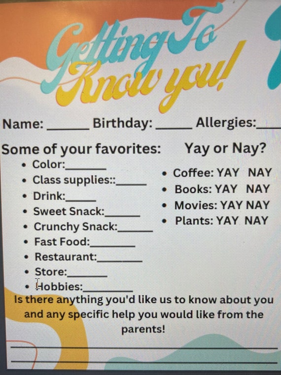 Getting to Know You Template - Etsy