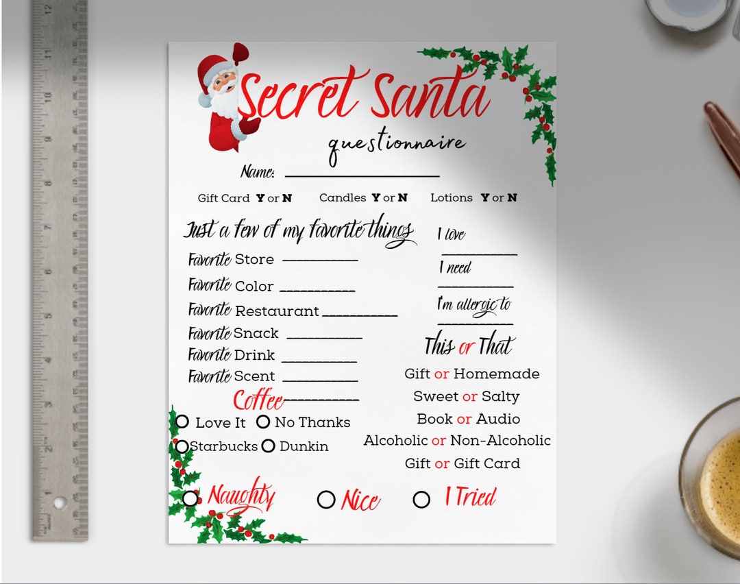 Secret Santa Questionnaire - Etsy