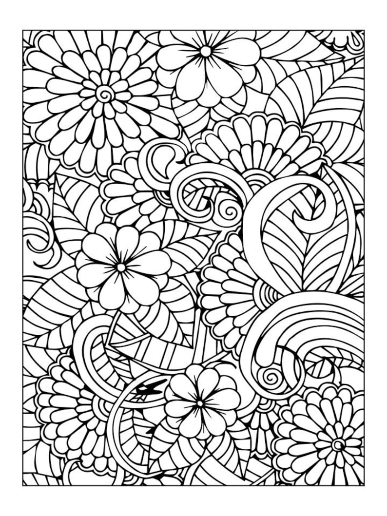 50 Floral Coloring Page: Flower Mandala Coloring Pages, Anxiety Relief ...