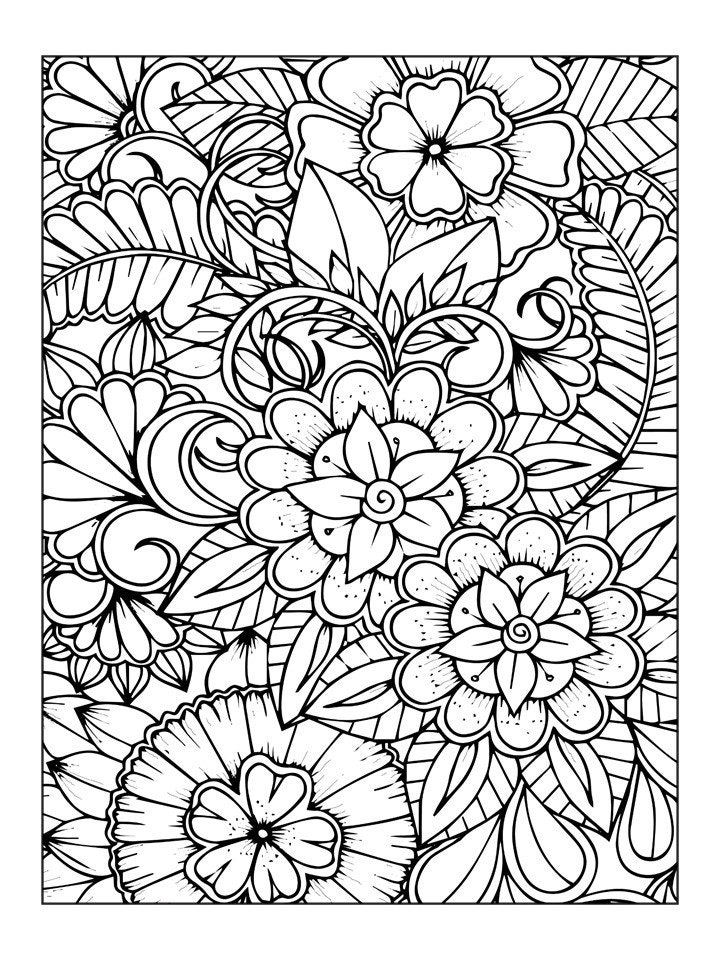 50 Floral Coloring Page: Flower Mandala Coloring Pages, Anxiety Relief ...