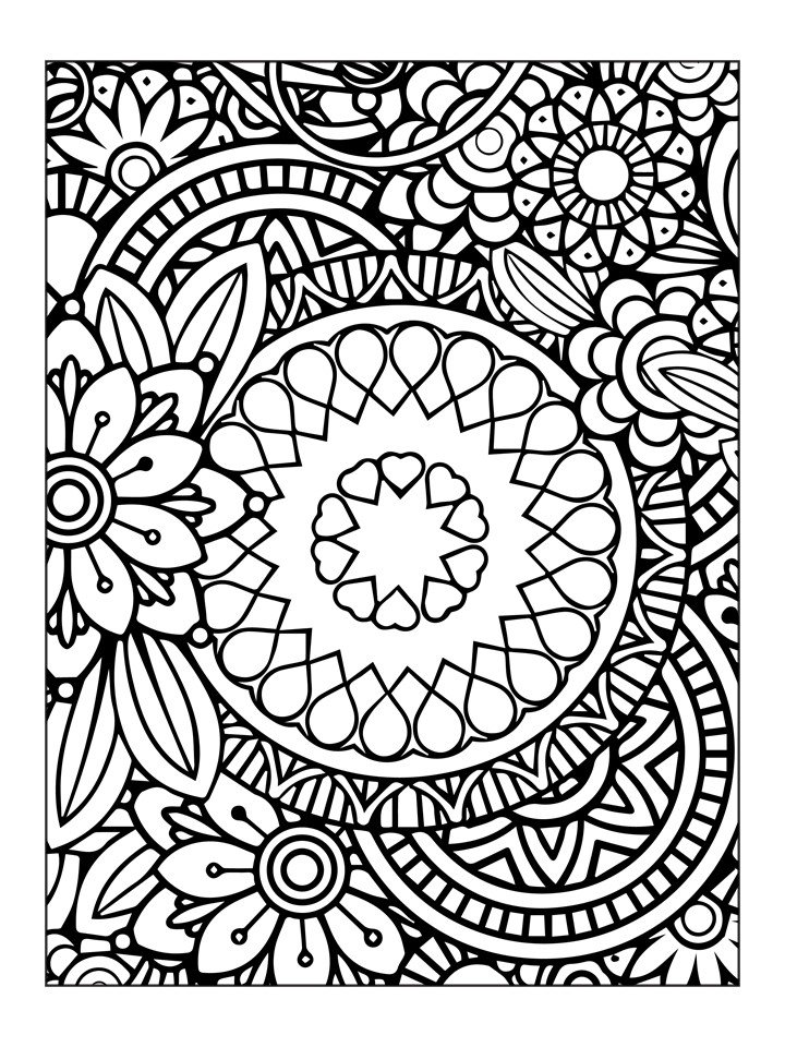 50 Floral Coloring Page: Flower Mandala Coloring Pages, Anxiety Relief ...