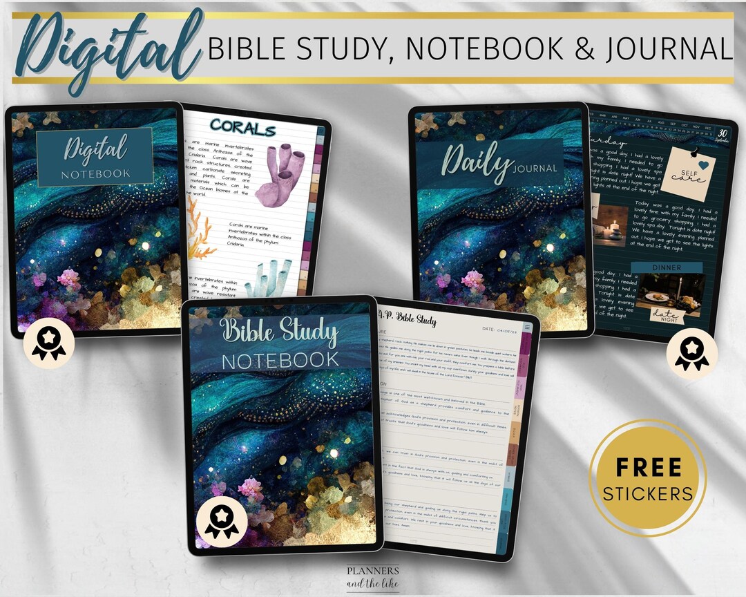 Digital Notebook Set: Bible Study, Journal, Stickers (digital Download ...