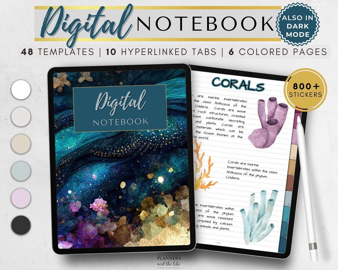 Digital Notebook With 10 Tabs Hyperlinked, 48 Note Templates, Dark Mode ...