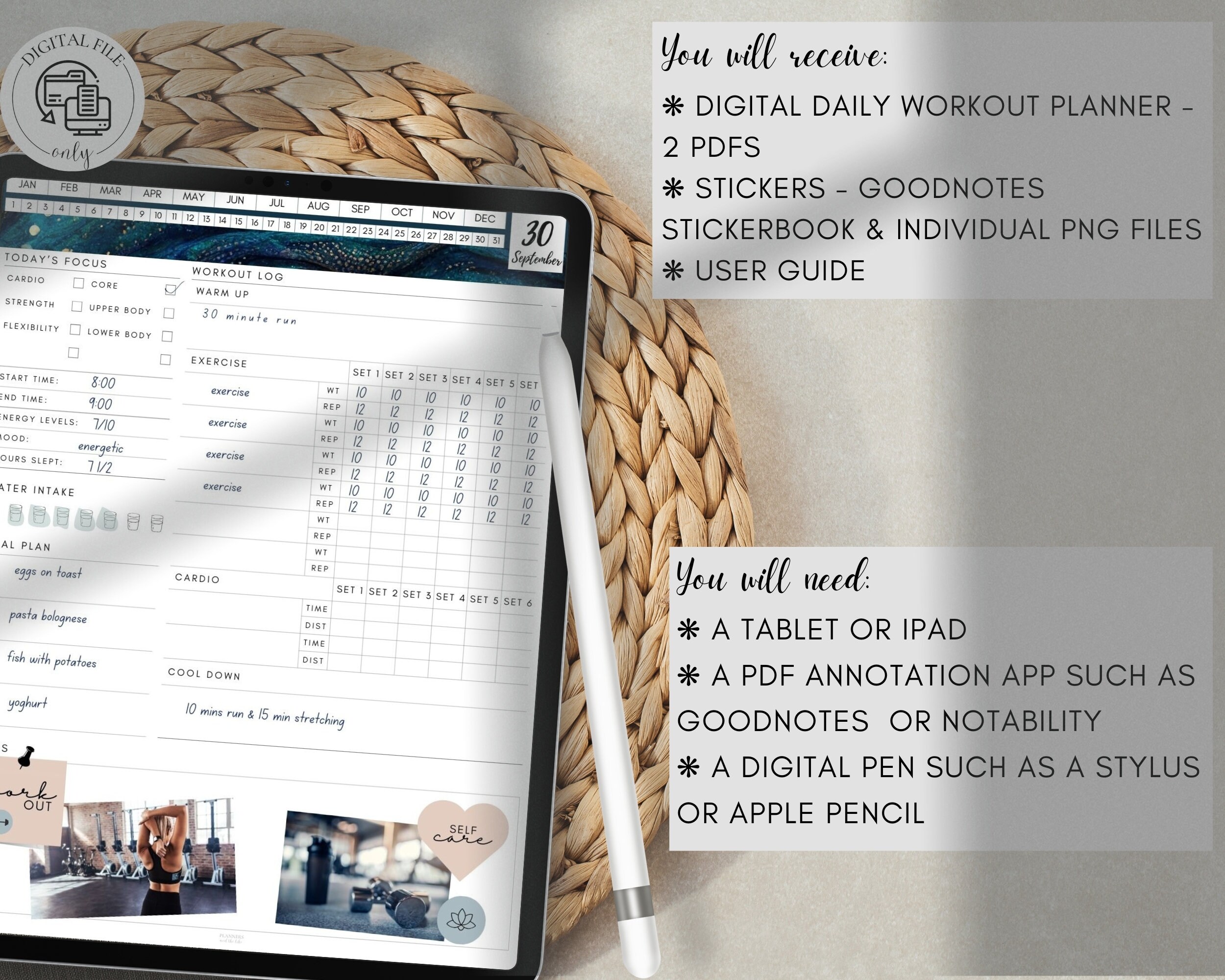 Goodnotes Digital Daily Workout Log | Light and Dark Modes | Free ...