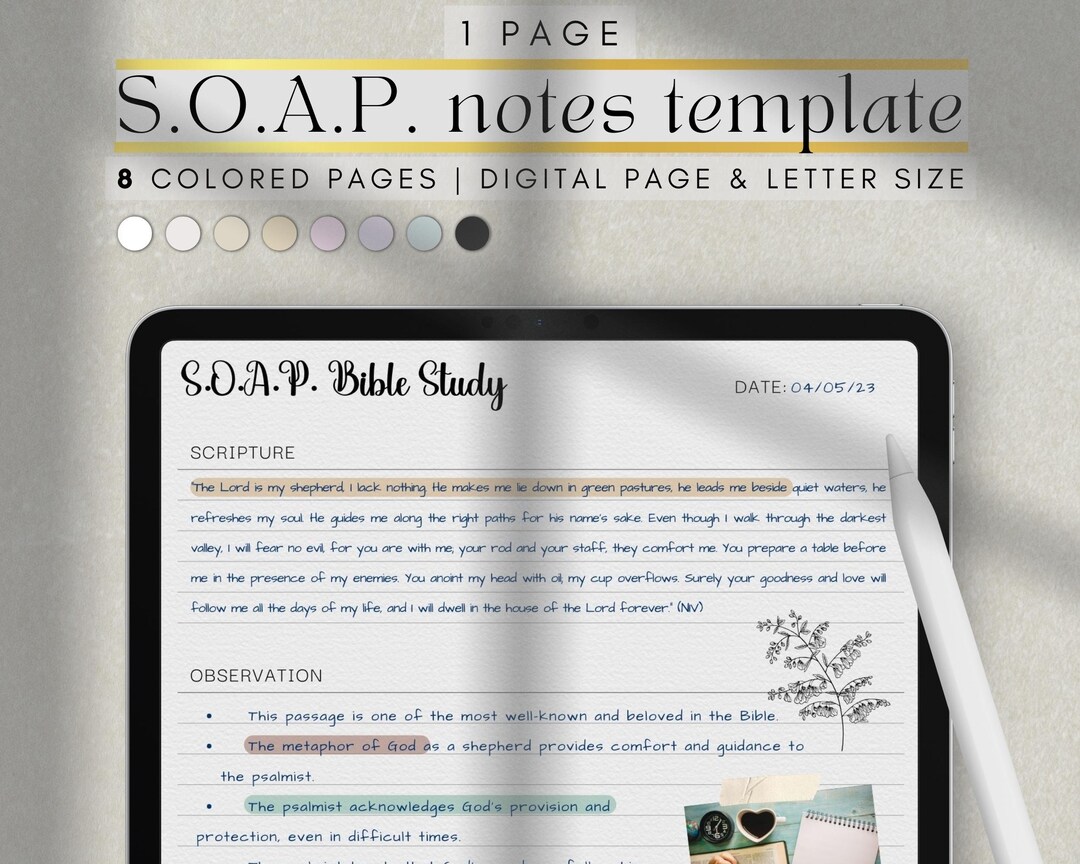 Digital S.O.A.P. Notes Template in 8 Colors and Letter Size (printable ...