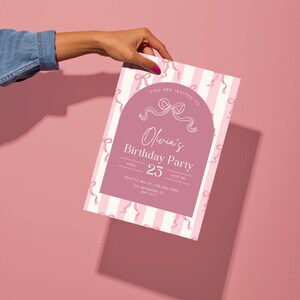 Aesthetic Bow Party Invitation Template Birthday Theme Pink Girly ...