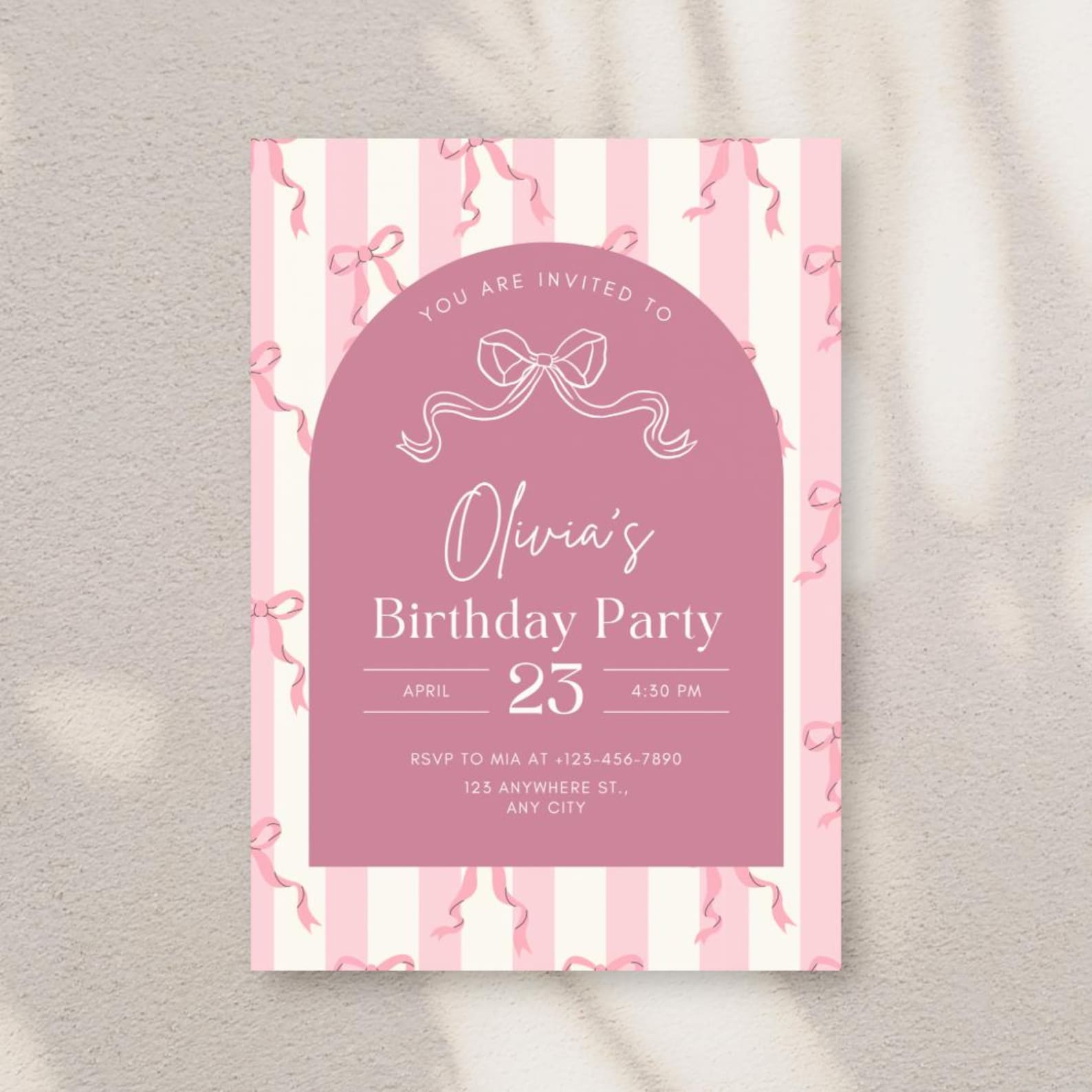 Aesthetic Bow Party Invitation Template Birthday Theme Pink Girly ...