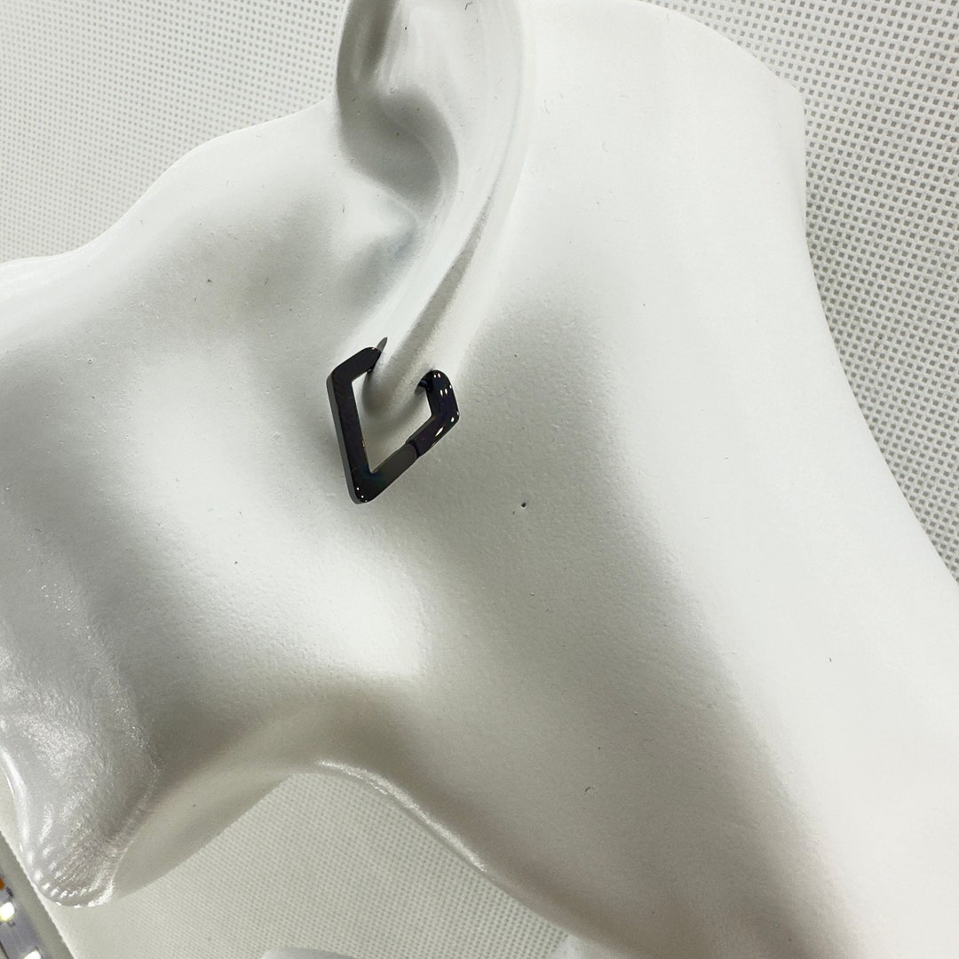 Mens Black Earring, Black Triangle Earring, Mens Earrings, Sterling ...