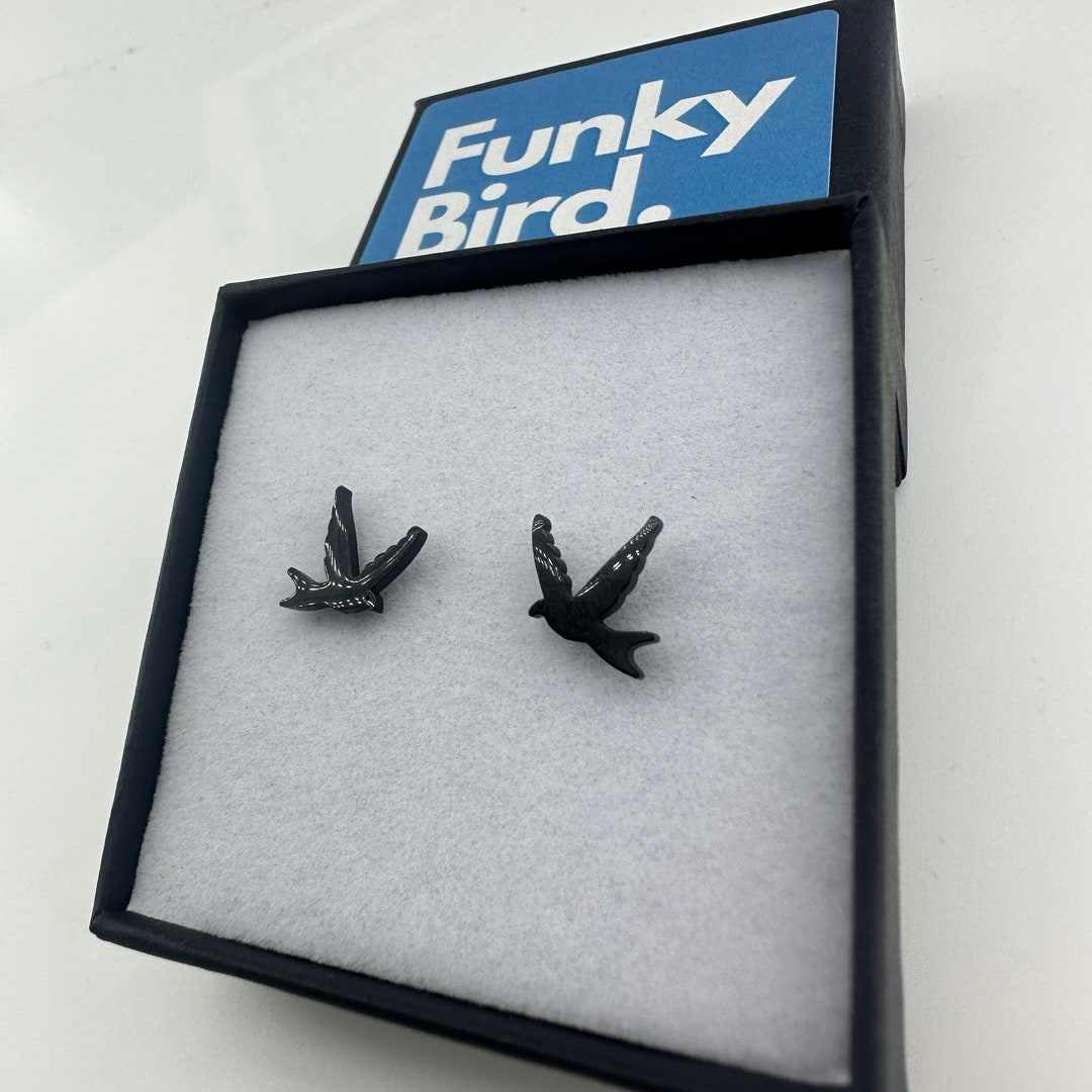 Sterling Silver Black Bird Swift Earrings Bird Studs, Bird Coloured ...