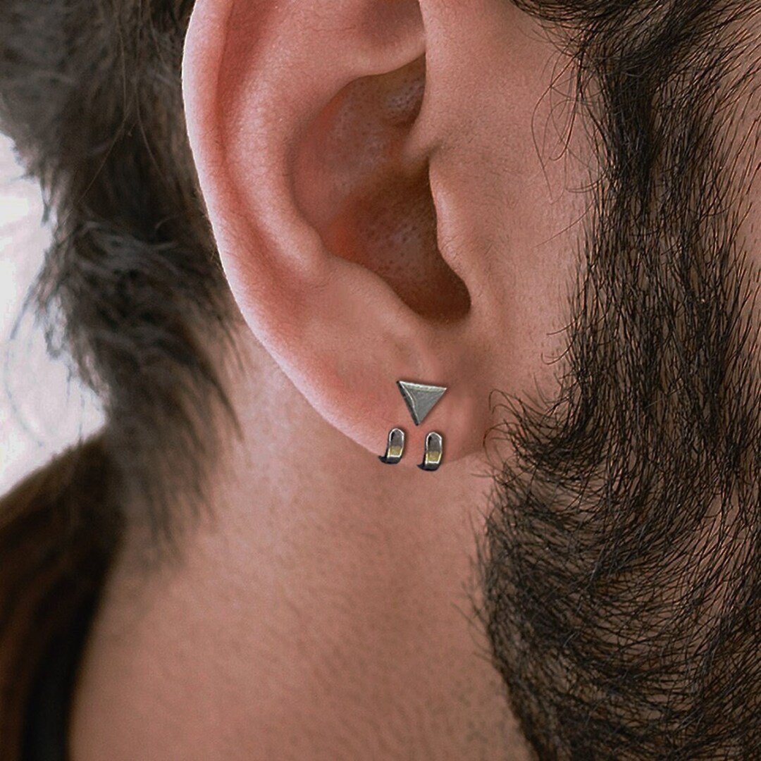 Mens Earrings - Silver Stud Earrings, Men, Gift for Manly Man, Male ...