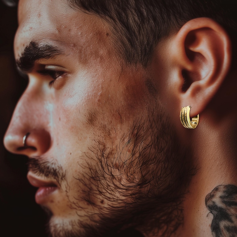 Gold Men’s Hoop Earrings – Small Machine-finished Hoops, Minimalist ...