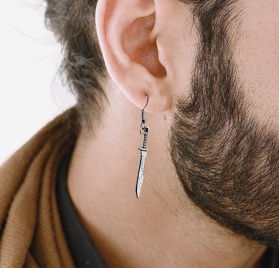 Dagger Earrings - Knife Earring - Sword Earrings - Silver Steel Hoop ...