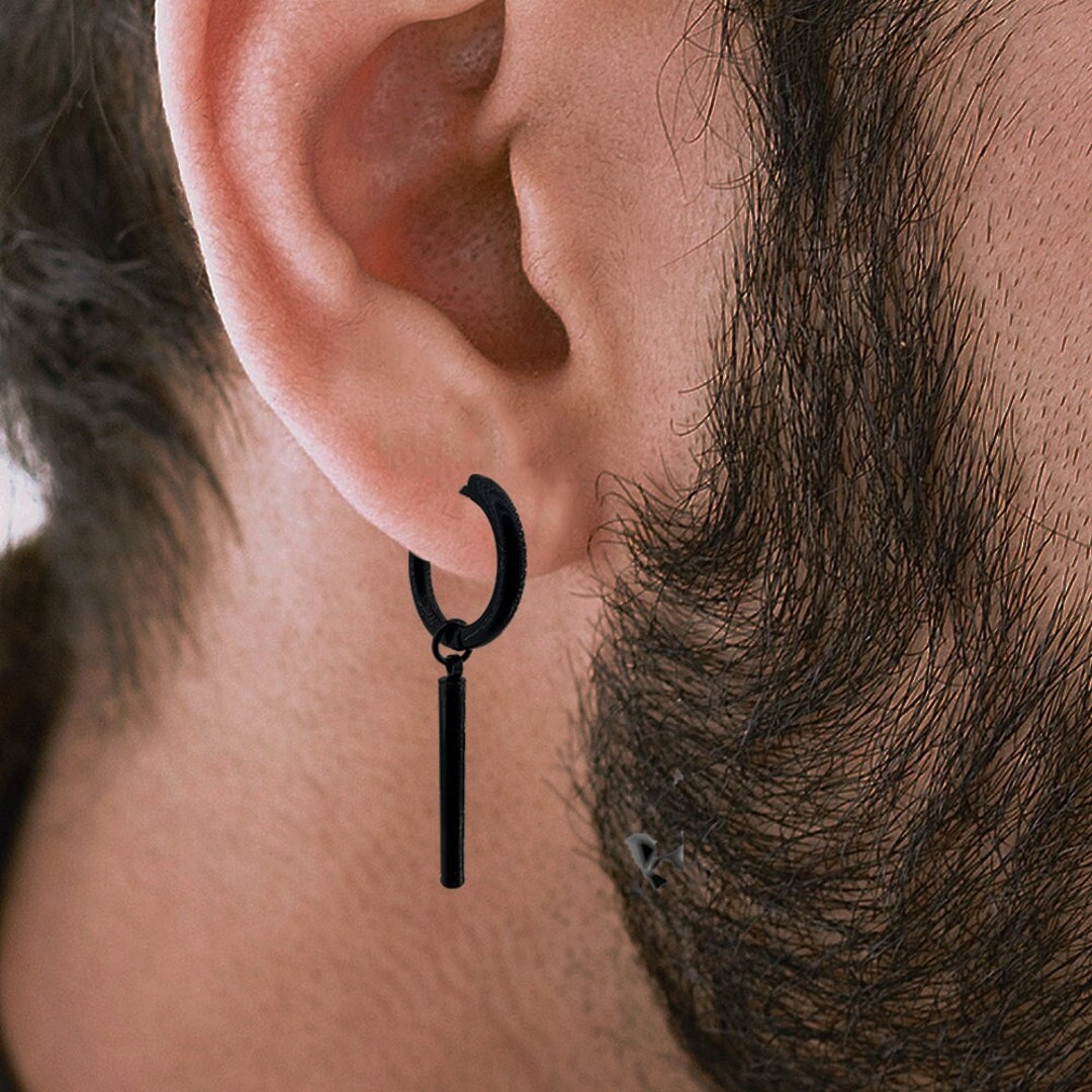 Black Vertical Bar Hoops, Black Long Bar Hoops, Huggie Hoop Earrings ...