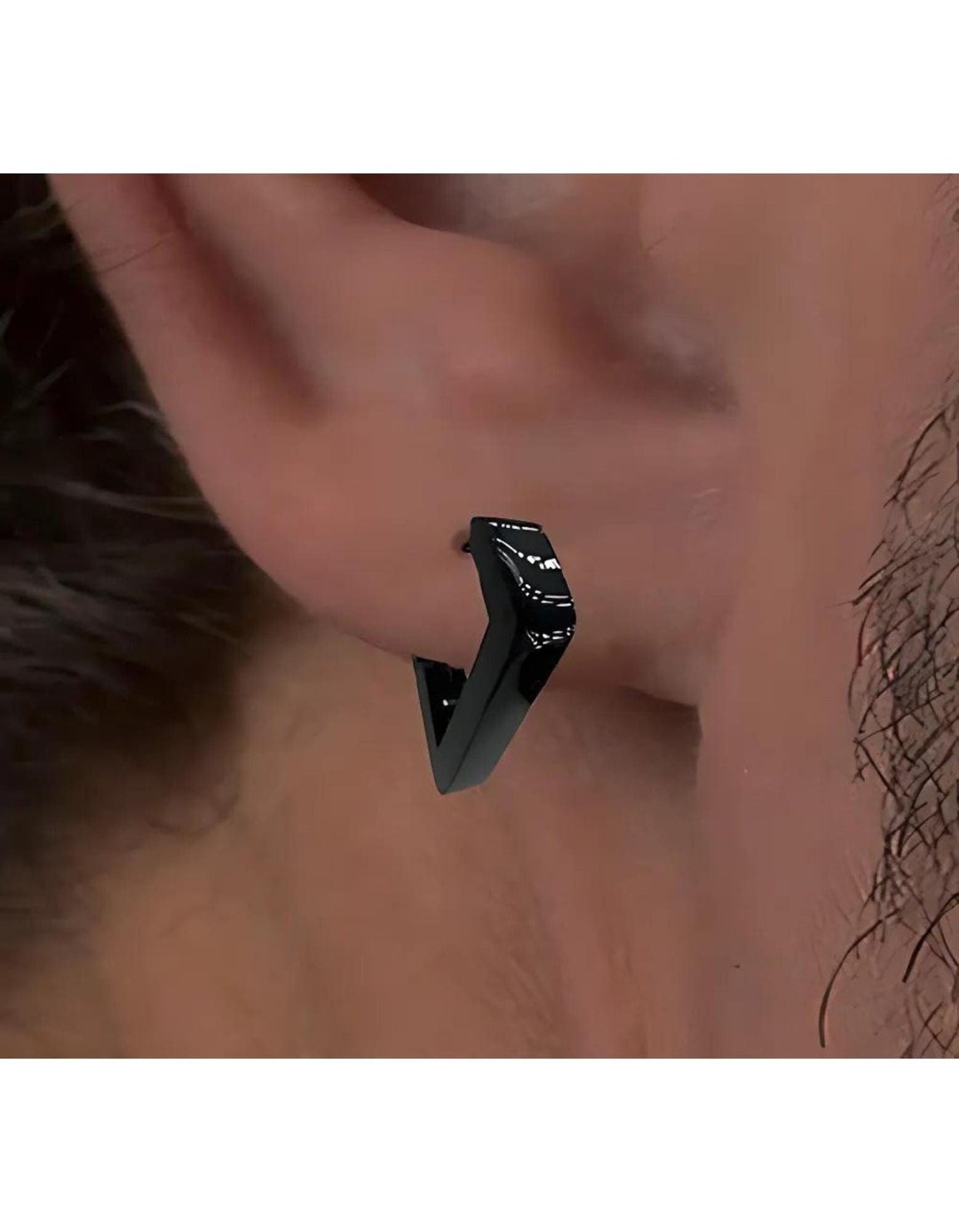 Mens Black Earring, Black Triangle Earring, Mens Earrings, Black ...