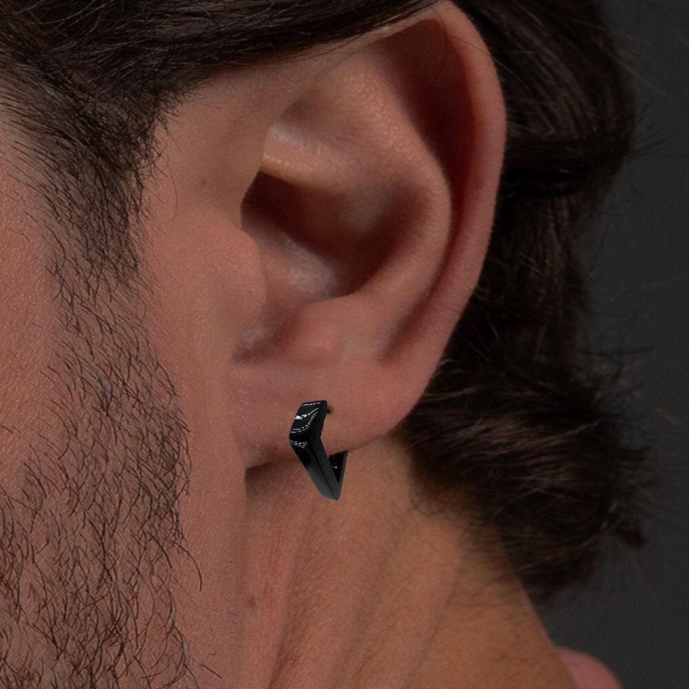 Mens Black Earring, Black Triangle Earring, Mens Earrings, Black ...
