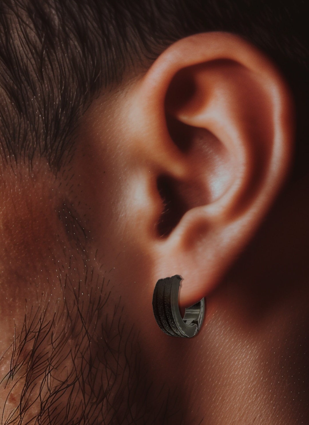 Minimalist Simple Thin Black Hoops for Men, Men's Earrings, Men's ...